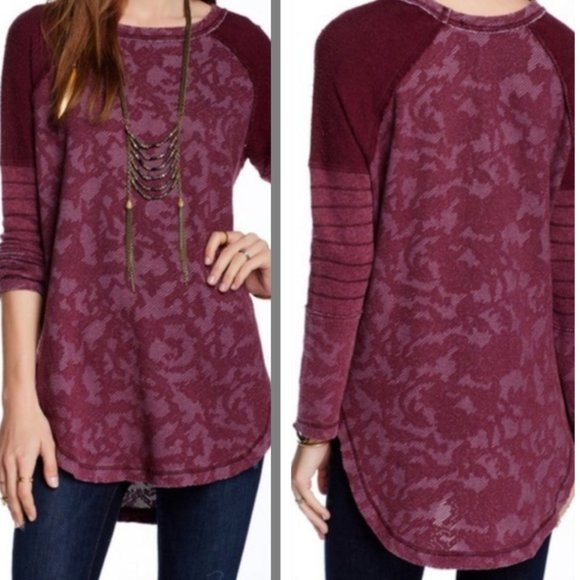 Free People | Tops | Bed Of Roses Maroon Mixed Media Oversized Raglan ...